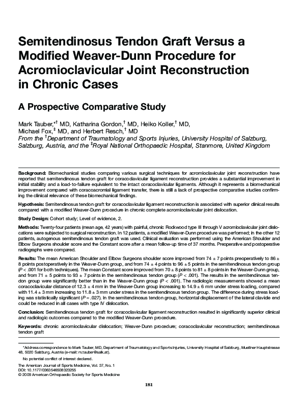 (PDF) Semitendinosus Tendon Graft versus a Modified Weaver-Dunn ...