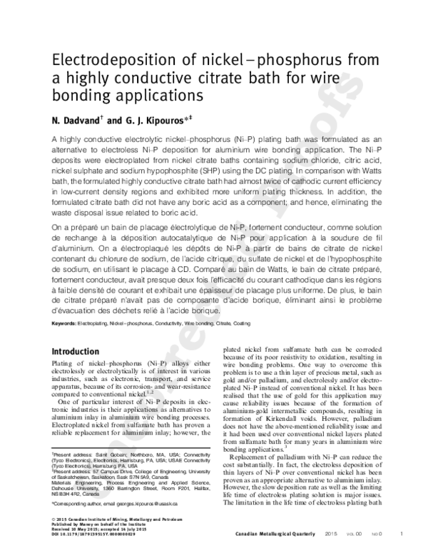 (PDF) Electrodeposition of nickel–phosphorus from a highly conductive ...