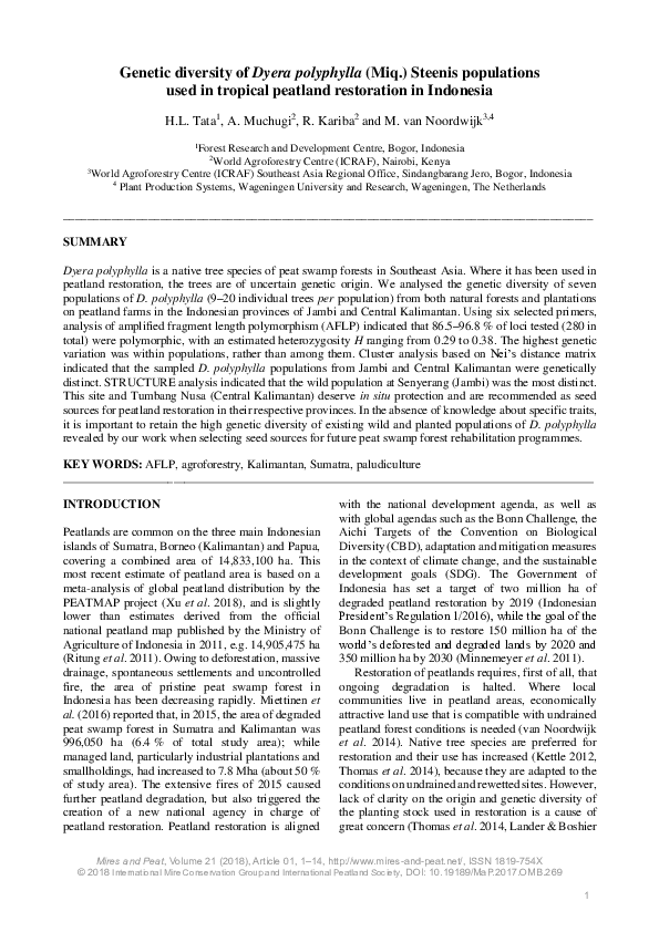 (PDF) Genetic diversity of Dyera polyphylla (Miq.) Steenis populations ...