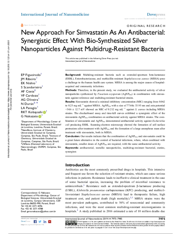 (PDF) New Approach For Simvastatin As An Antibacterial: Synergistic Effect With Bio-Synthesized ...