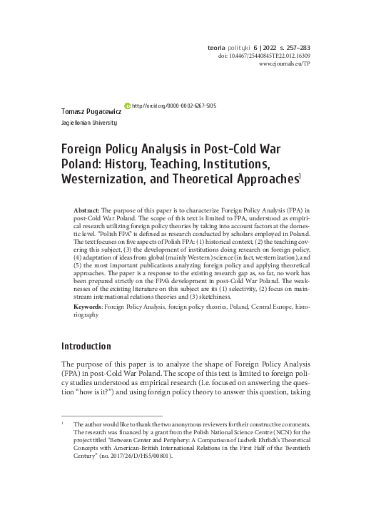(PDF) Foreign Policy Analysis in Post-Cold War Poland: History ...