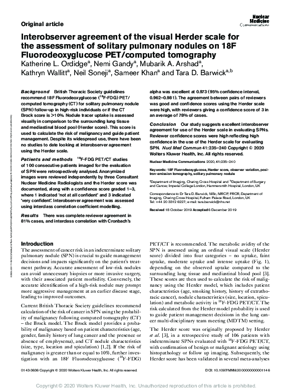(PDF) Interobserver agreement of the visual Herder scale for the ...