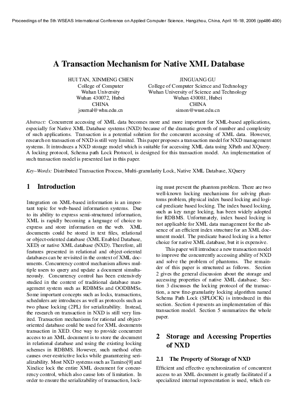 (PDF) A transaction mechanism for native XML database