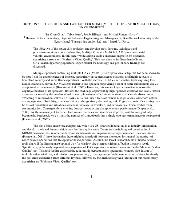 (PDF) Decision Support Tools and Layouts for MOMU (Multiple Operator Multiple UAV) Environments