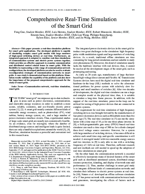 (PDF) Comprehensive Real-Time Simulation of the Smart Grid