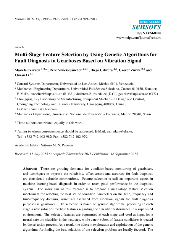 (PDF) Article Multi-Stage Feature Selection by Using Genetic Algorithms for Fault Diagnosis in ...