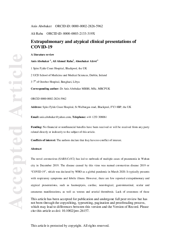 (PDF) Extrapulmonary and atypical clinical presentations of COVID‐19