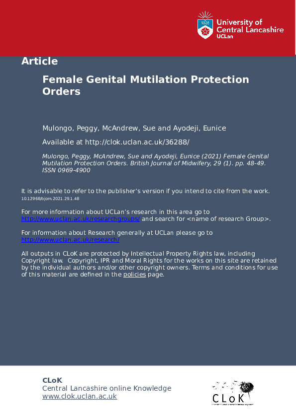 (PDF) Female Genital Mutilation Protection Orders