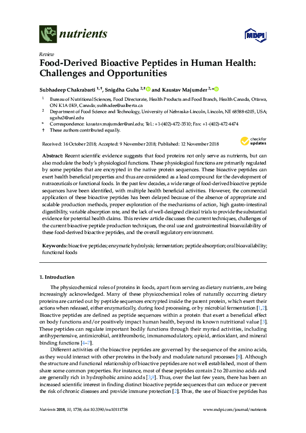 (PDF) Food-Derived Bioactive Peptides in Human Health: Challenges and ...