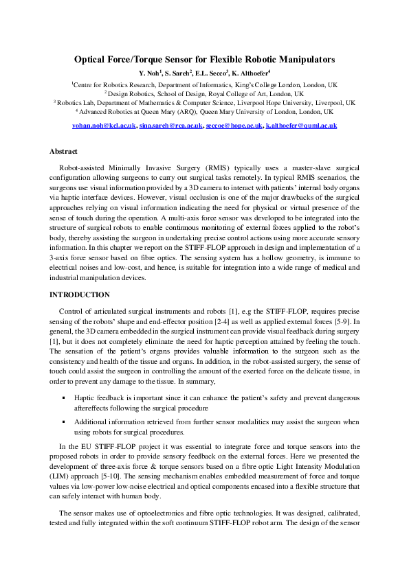 (PDF) Optical Force/Torque Sensor for Flexible Robotic Manipulators
