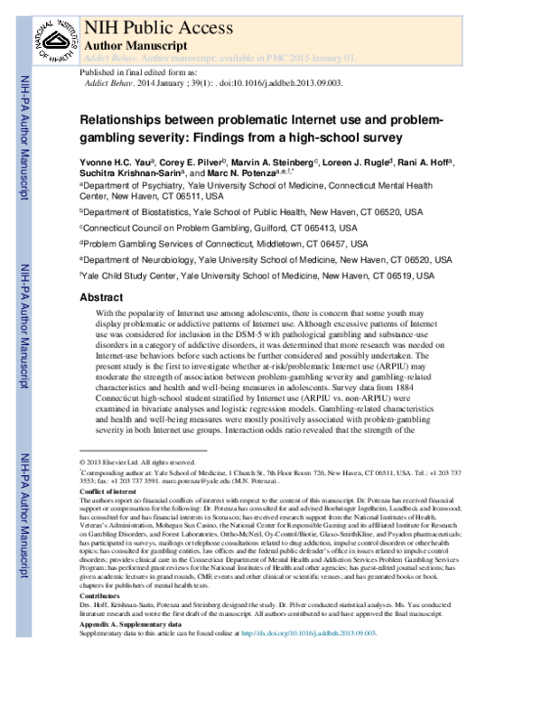 (PDF) Relationships between problematic Internet use and problem-gambling severity: Findings ...
