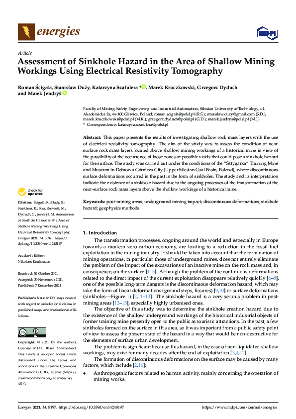 (PDF) Assessment of Sinkhole Hazard in the Area of Shallow Mining ...
