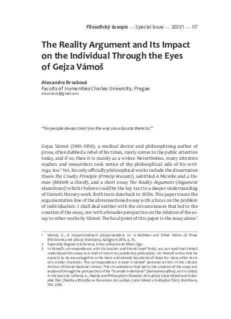 (PDF) The Reality Argument and Its Impact on the Individual Through the ...