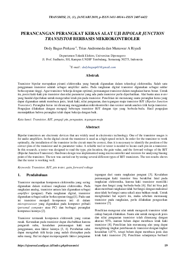 Pdf Perancangan Perangkat Keras Alat Uji Bipolar Junction Transistor