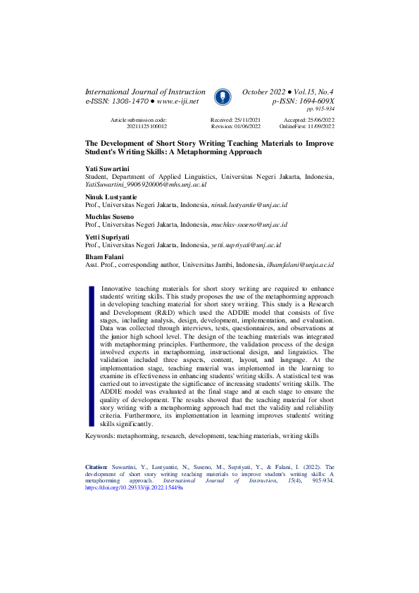 (PDF) The Development of Short Story Writing Teaching Materials to ...