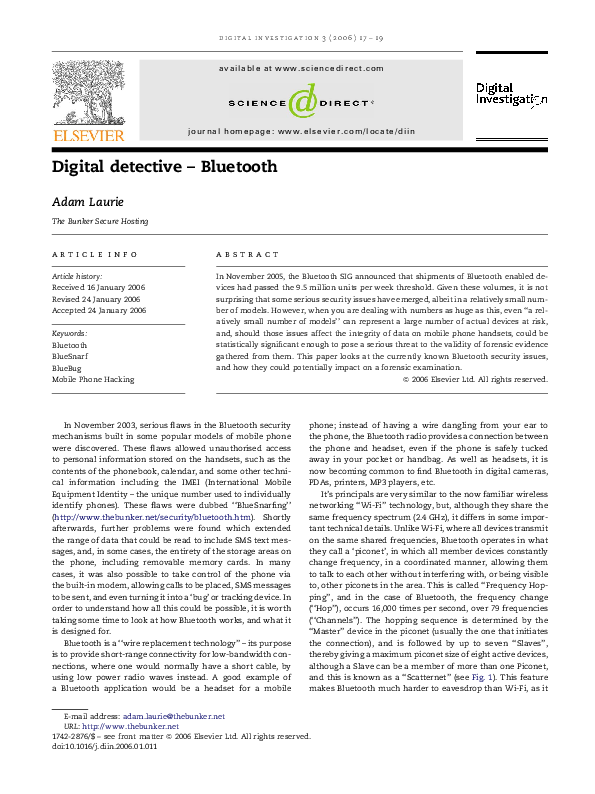 (PDF) Digital detective – Bluetooth