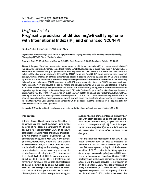 (PDF) Prognostic prediction of diffuse large-B-cell lymphoma with ...