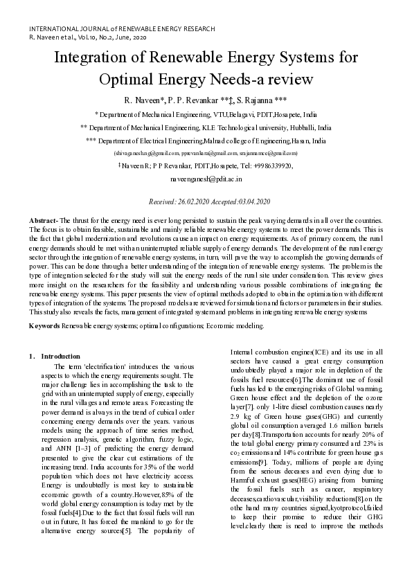 Pdf Optimizing Renewable Energy Integration For Rural Needs