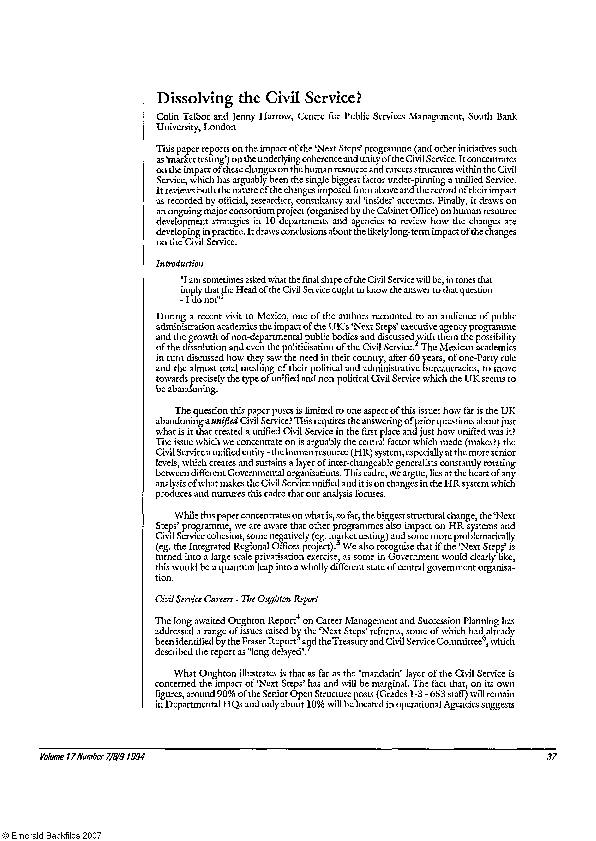 (PDF) Dissolving the Civil Service?