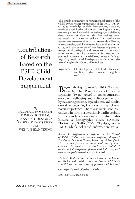 (PDF) Contributions of Research Based on the PSID Child Development ...