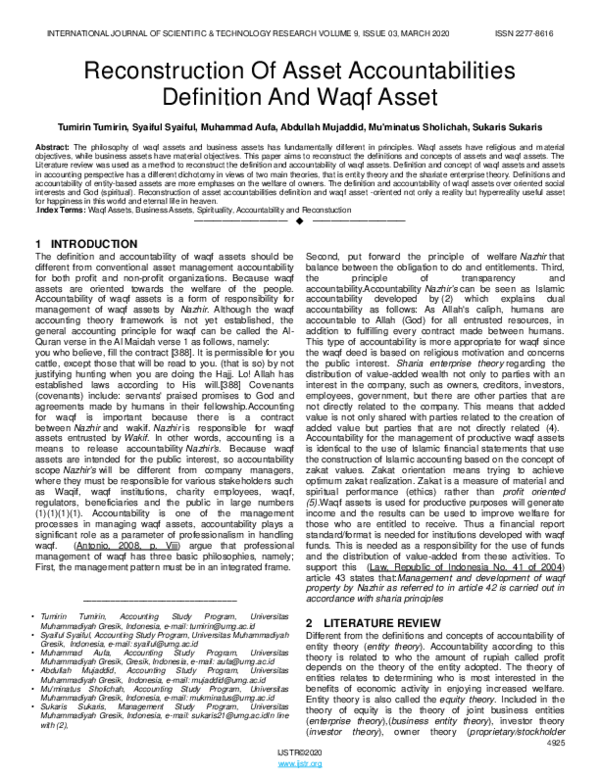 (PDF) Reconstruction Of Asset Accountabilities Definition And Waqf Asset