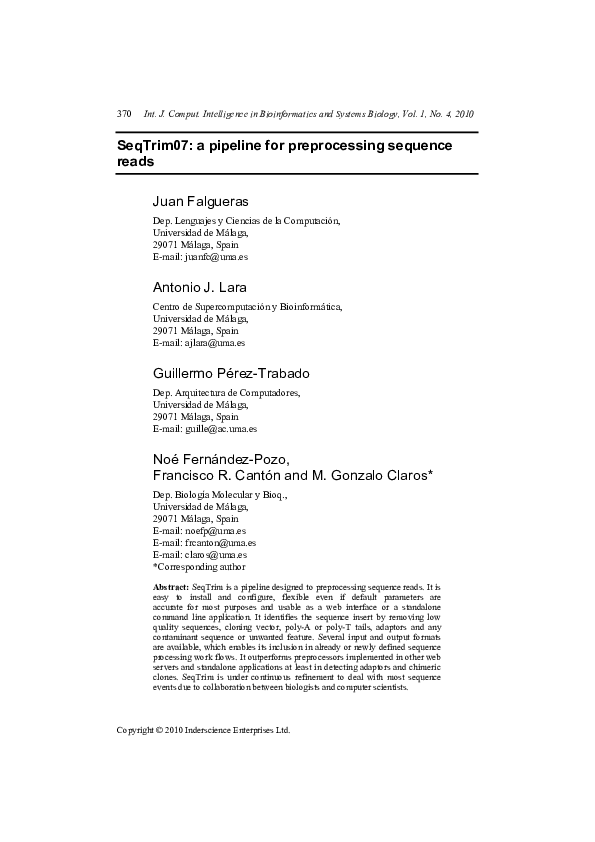 (PDF) SeqTrim07: a pipeline for preprocessing sequence reads