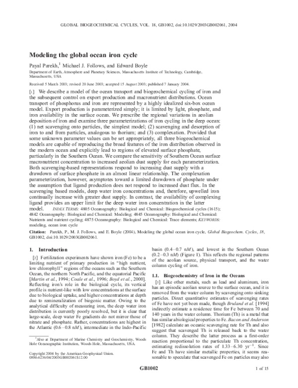 (PDF) Modeling the global ocean iron cycle