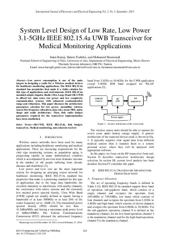(PDF) System Level Design of Low Rate, Low Power 3.1-5GHz IEEE 802.15 ...