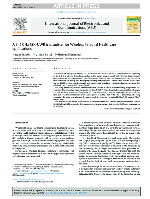(PDF) A 3–5 GHz FSK-UWB transmitter for Wireless Personal Healthcare ...