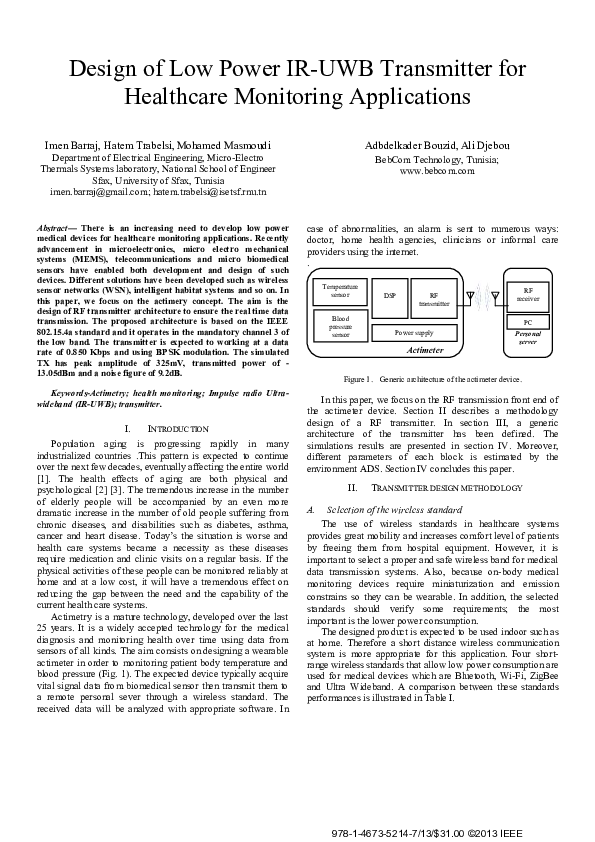 (PDF) Design of low power IR-UWB transmitter for healthcare monitoring applications