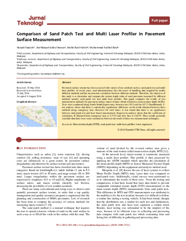 (PDF) Comparison of Sand Patch Test and Multi Laser Profiler in ...