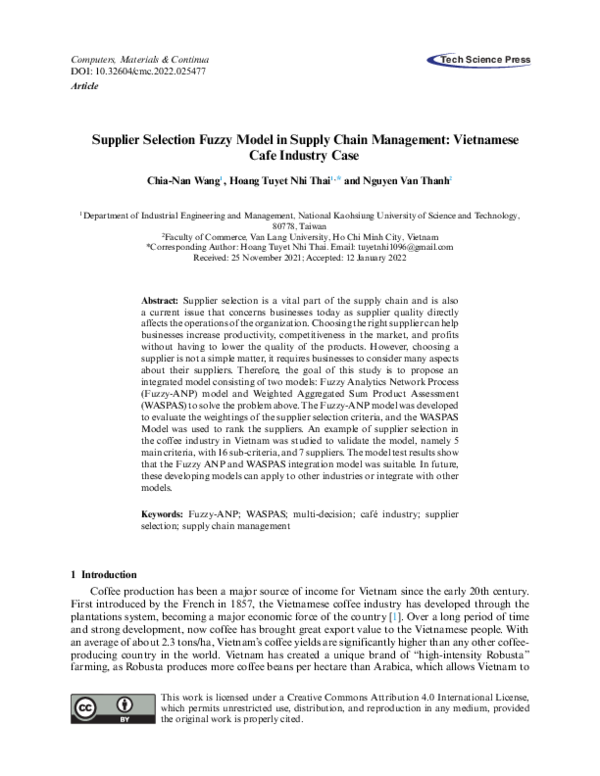 Pdf Supplier Selection Fuzzy Model In Supply Chain Management