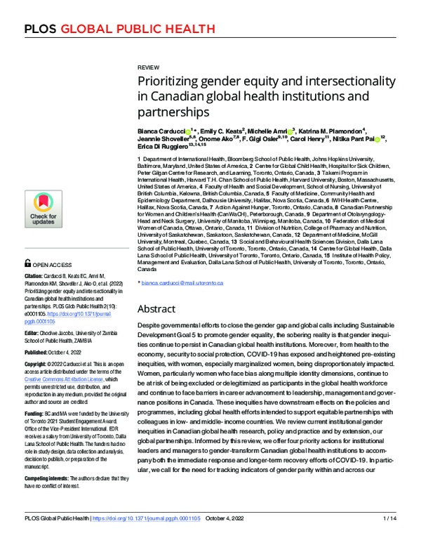 (PDF) Prioritizing gender equity and intersectionality in Canadian ...