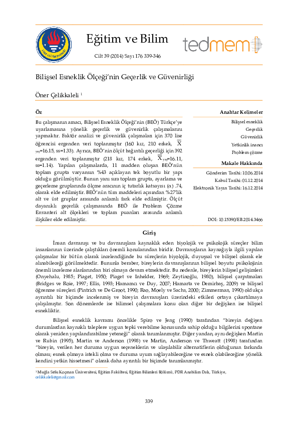 Pdf The Validity And Reliability Of The Cognitive Flexibility Scale