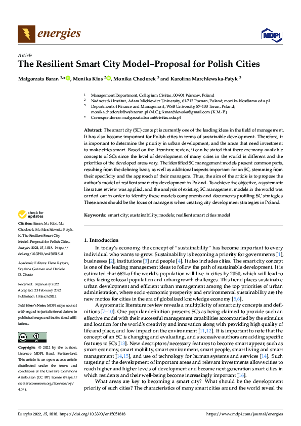 (PDF) The Resilient Smart City Model–Proposal for Polish Cities