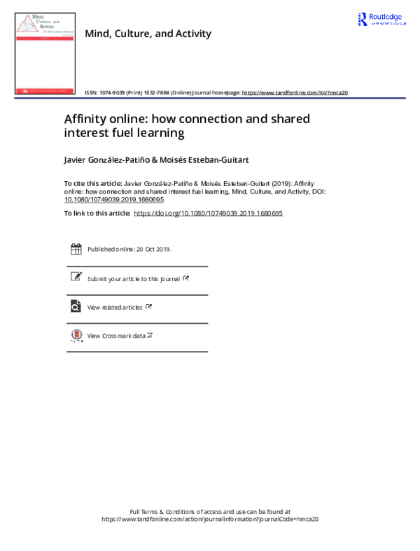 (PDF) Affinity online: how connection and shared interest fuel learning