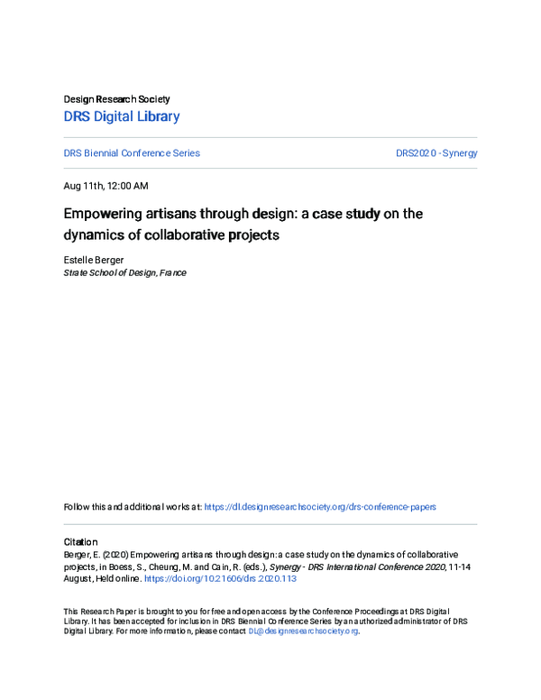 (PDF) Empowering artisans through design: a case study on the dynamics of collaborative projects ...