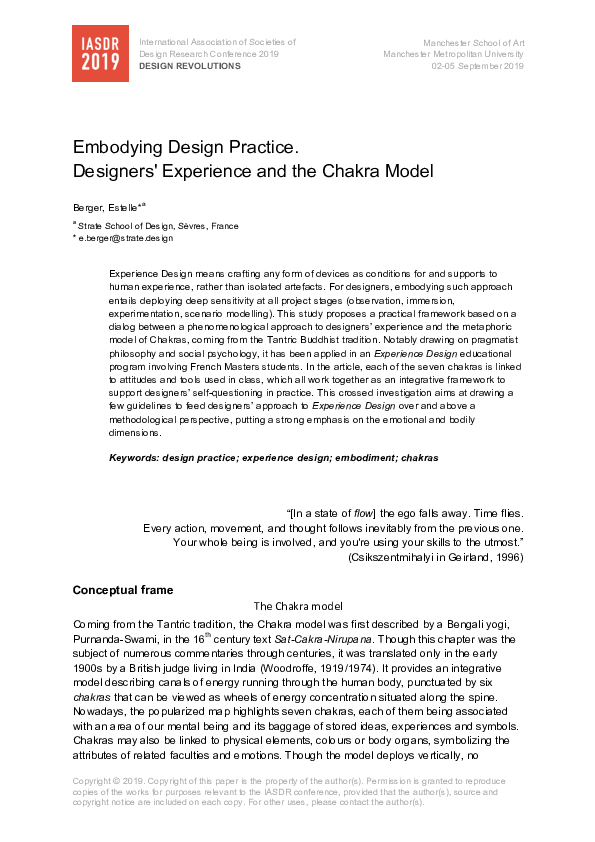 (PDF) Embodying Design Practice . Designers ' Experience and the Chakra Model | Estelle BERGER ...