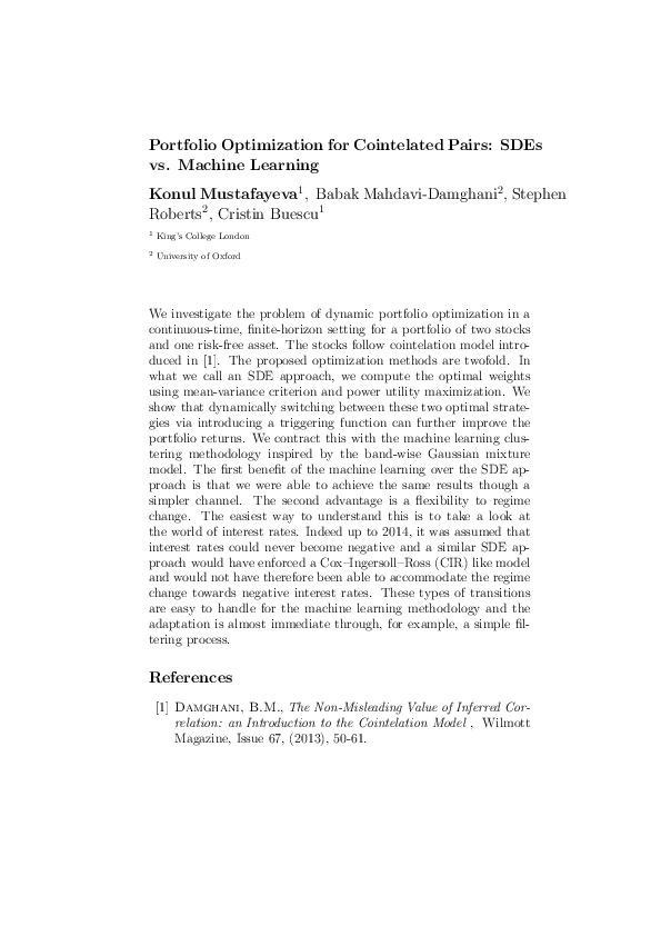 (PDF) Portfolio Optimization in the Context of Cointelated Pairs: Stochastic Differential ...