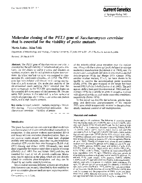 (PDF) Molecular cloning of the PEL1 gene of Saccharomyces cerevisiae ...