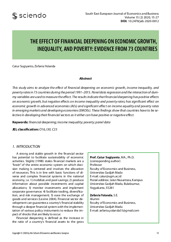 (PDF) The Effect of Financial Deepening on Economic Growth, Inequality ...