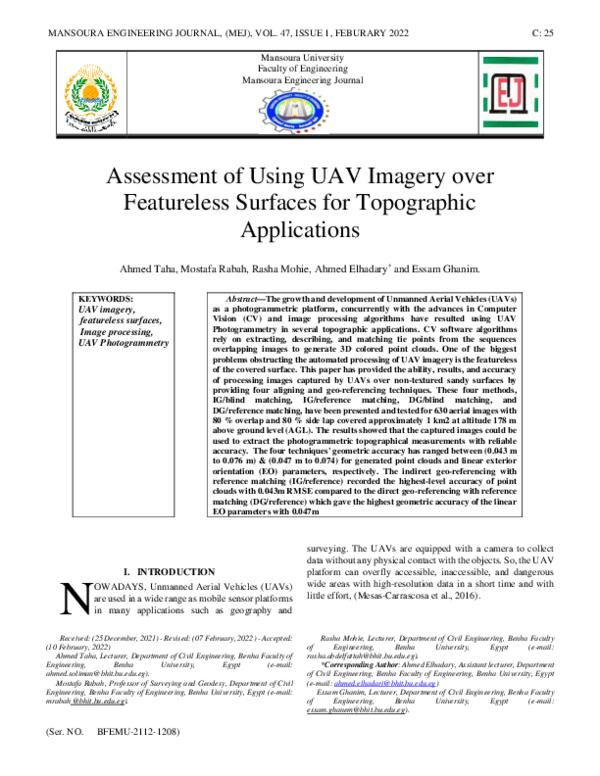 (PDF) Assessment of Using UAV Imagery over Featureless Surfaces for Topographic Applications ...