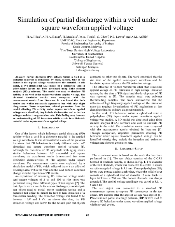 Pdf Simulation Of Partial Discharge Within A Void Under Square Waveform Applied Voltage