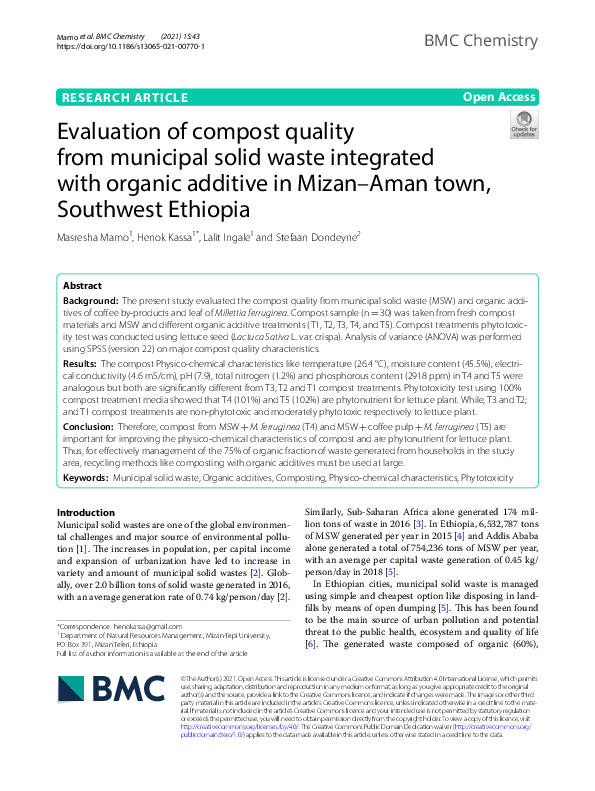 (PDF) Evaluation of compost quality from municipal solid waste integrated with organic additive ...