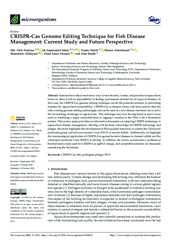 (PDF) CRISPR-Cas Genome Editing Technique for Fish Disease Management ...
