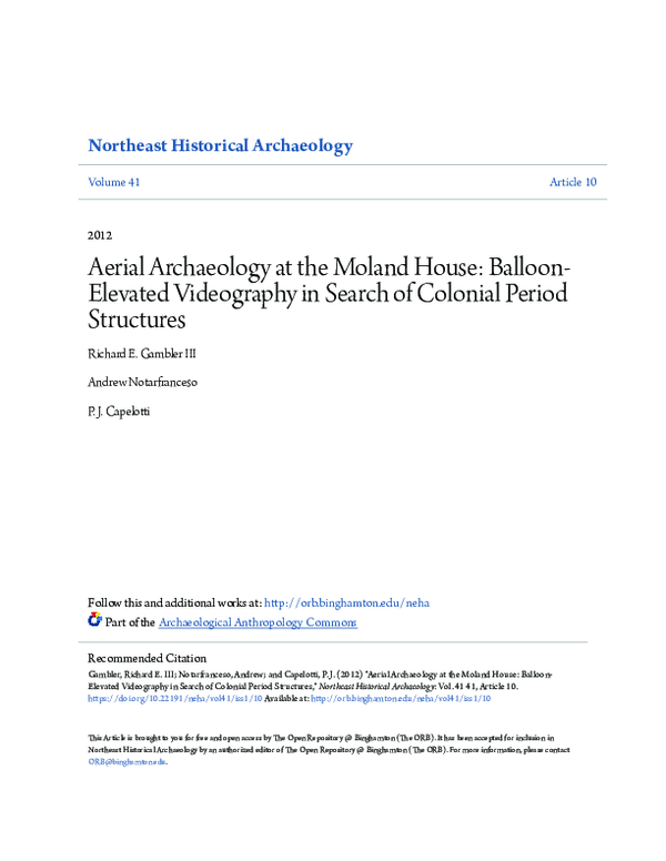 (PDF) Aerial Archaeology at the Moland House: Balloon-Elevated ...