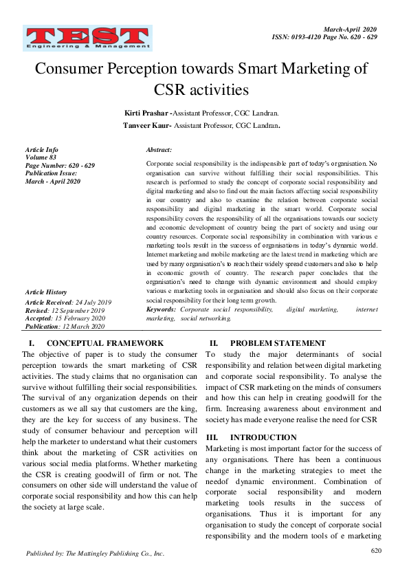 (PDF) Consumer Perception towards Smart Marketing of CSR activities