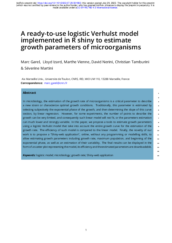 (PDF) A ready-to-use logistic Verhulst model implemented in R shiny to ...