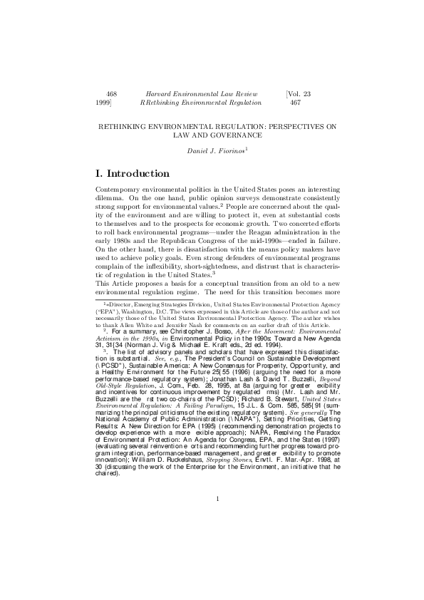 (PDF) Rethinking environmental regulation: perspectives on law and ...