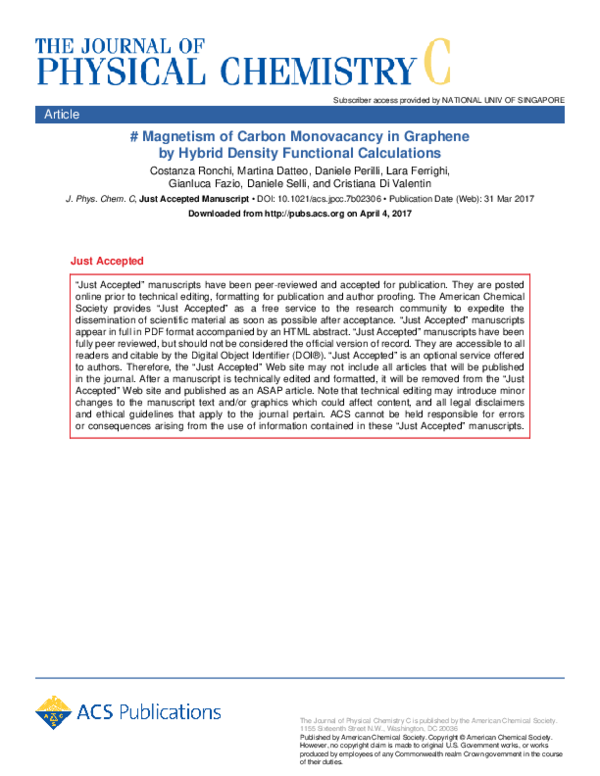 Pdf π Magnetism Of Carbon Monovacancy In Graphene By Hybrid Density Functional Calculations